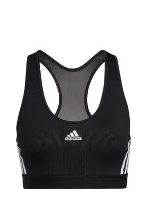 Adidas Believe This 3-stripes Medium Support Rib Bra Asia Sizing 'black White - Black/white