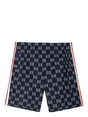 Gucci Jacquard Monogram Shorts With Contrast Stripes - Blue