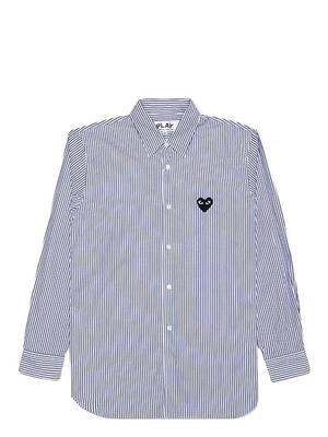 Play Comme Des Garcon Black Emblem Striped Button Down Shirt - Blue
