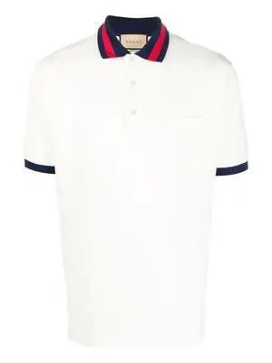 Gucci Cotton Piquet Polo With Web Collar 'ivory - White