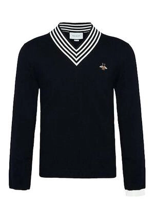 Gucci Bee V-neck Fine Knit Sweater - Black