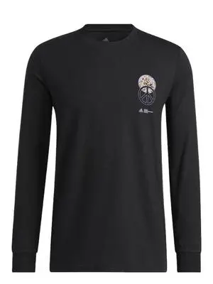 Adidas Back Alphabet Printing Cotton Knit Round Neck Pullover Long Sleeves Black T-shirt - Default Color