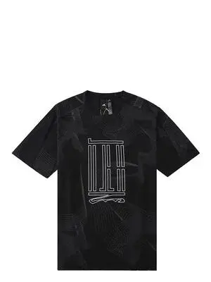 Adidas Wj Aop Tee Pattern Printing Sports Training Casual Short Sleeve Black - Multi-color