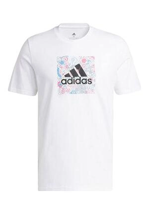 Adidas Minimalistic Alphabet Large Logo Printing Casual Round Neck Short Sleeve White T-shirt - Multi-color