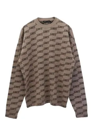 Balenciaga Bb Allover Crewneck Knit Sweater - Beige