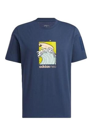 Adidas Neo Pattern Cartoon Printing Sports Round Neck Short Sleeve Blue T-shirt - Navy