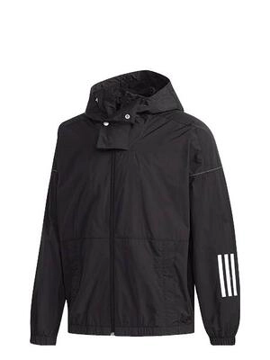 Adidas Sporty Hooded Jacket With Logo Detail - Black