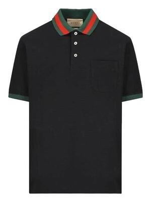 Gucci Cotton Piquet Polo With Web Collar - Black