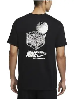 Nike Logo Geometry Pattern Printing Round Neck Short Sleeve Black T-shirt - Multi-color