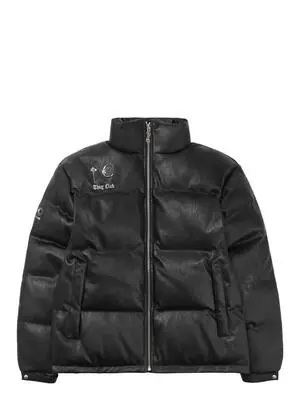 THUG CLUB Leather Puffer Jacket - Black