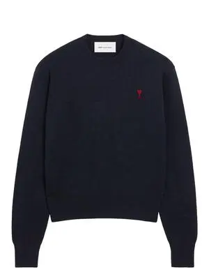 AMI Paris Wool Knit With Small Heart Logo - Navy