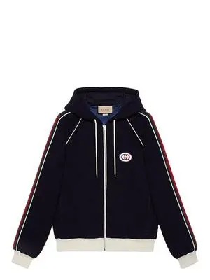Gucci Wool Jersey Jacket With Web Detail - Navy