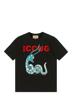 Gucci Round Neck Printing Short Sleeve T-shirt - Black