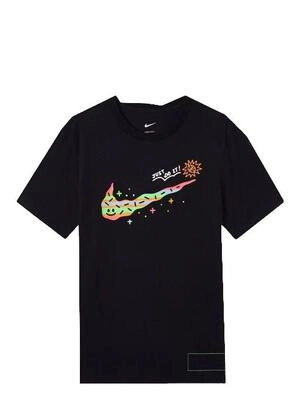 Nike Printing Large Logo Casual Round Neck Short Sleeve Black T-shirt - Multi-color