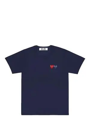 Play Comme Des Garcon Double Heart Logo Tee - Blue