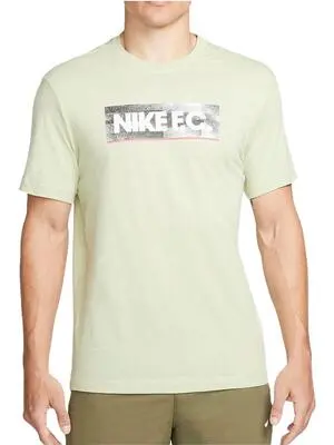 Nike F.c. Logo Printing Solid Color Sports Round Neck Short Sleeve Green - Multi-color