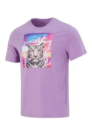 Nike Tiger Pattern Logo Athleisure Casual Sports Short Sleeve Purple T-shirt - Multi-color