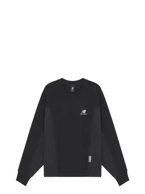 NEW BALANCE Logo Printing Splicing Sports Round Neck Pullover Hoodie - Black