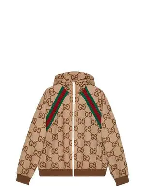 Gucci Jumbo Gg Zip Jacket With Web Detail - Beige/ebony
