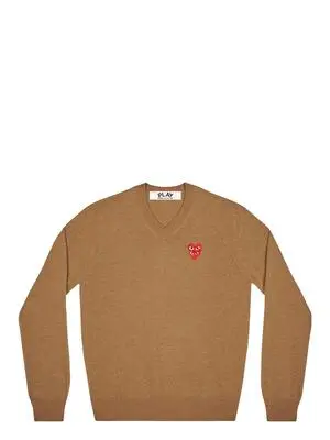 Play Comme Des Garcon V-neck Pullover With Red Emblem - Brown