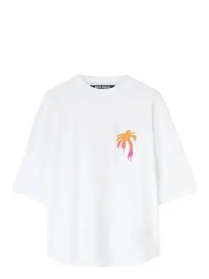 Palm Angels Fw22 Sprayed Palm Logo Over Tee 'white Fuchsia - White/fuchsia
