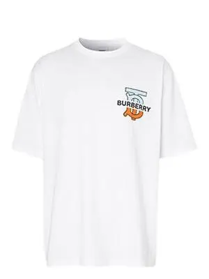 Burberry Logo Pattern Loose Short Sleeve For - White