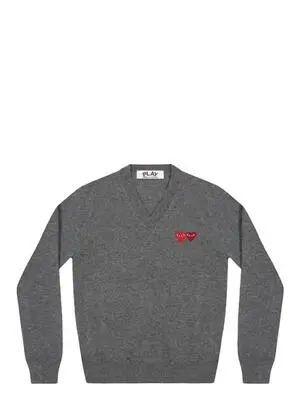 Play Comme Des Garcon V-neck Pullover With Double Emblem - Grey