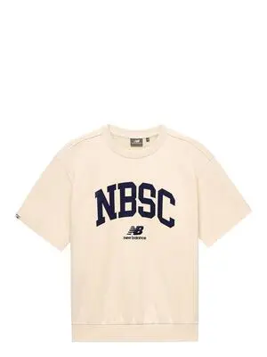 NEW BALANCE Logo T-shirt Asia Sizing 'beige Navy - Beige/navy