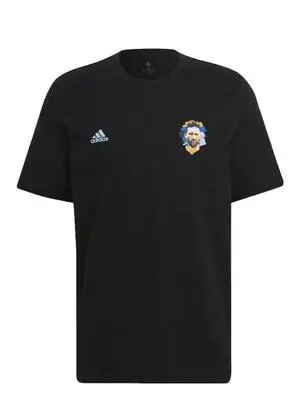 Adidas Messi Subject Solid Color Back Alphabet Numeric Round Neck Short Sleeve Black - Multi-color