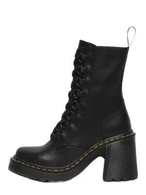 Dr. Martens Leather Flared Heel Lace Up Boots - Black