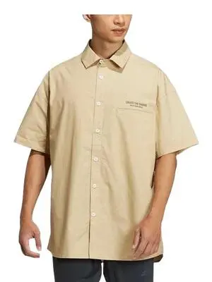 Adidas Back Alphabet Printing Pattern Lapel Short Sleeve Khaki Shirt - Default Colorway