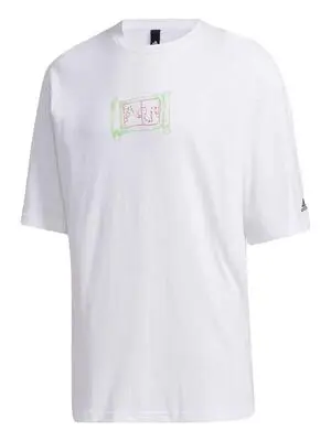 Adidas Printing Pattern Round Neck Short Sleeve White - Multi-color