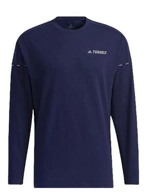 Adidas Printing Logo Round Neck Long Sleeves College Navy Blue T-shirt - Default Color