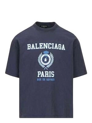Balenciaga Varsity Logo Short Sleeve T-shirt - Navy