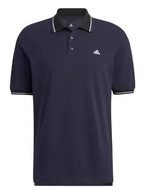 Adidas Alphabet Logo Embroidered Stripe Buckle Short Sleeve Legendary Ink Blue Polo Shirt - Default Color