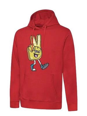 CONVERSE Finger Letter Print Hooded Drawstring Sweatshirt - Red