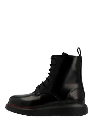 Alexander McQueen Glossed-leather Platform Ankle Boots - Black/red