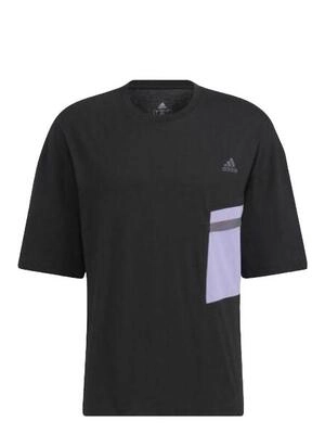 Adidas Logo Splicing Round Neck Pullover Short Sleeve Black T-shirt - Default Color