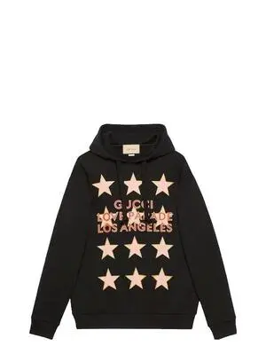 Gucci Logo Love Parade Cotton Hoodie - Black