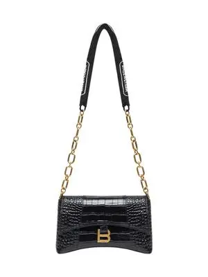 Balenciaga Downtown Xs Croc Embossed Shoulder Bag - Black