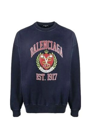 Balenciaga Est. 1917 College Logo Crewneck Sweatshirt - Navy