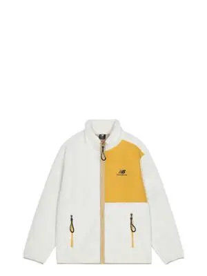 NEW BALANCE Contrasting Colors Knit Suede Stand Collar Fleece Jacket - White