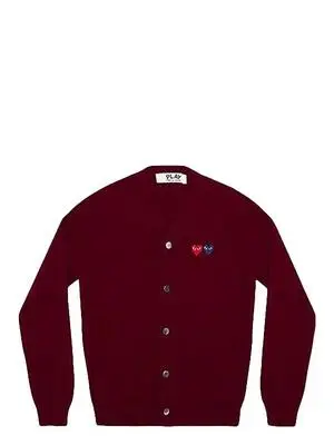 Play Comme Des Garcon Cardigan With Double Emblems - Burgundy
