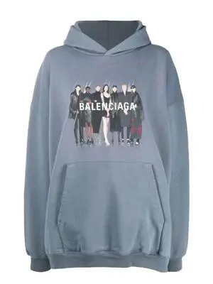 Balenciaga Oversized Hoodie With Graphic Print - Grey