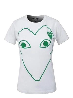 Play Comme Des Garcon Heart Ourlined Shape Short Sleeve Tee Green - White