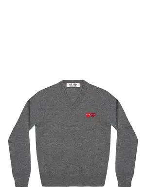 Play Comme Des Garcon V-neck Pullover With Double Emblem - Grey