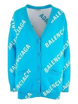 Balenciaga Logo Monogram Cardigan - Blue/white