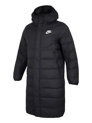 Nike Hooded Puffer Long Coat - Black/white