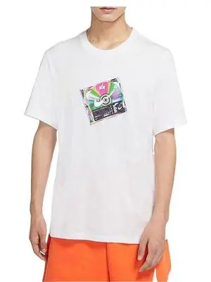 Nike Music Disc Alphabet Printing Casual Sports Short Sleeve White T-shirt - Multi-color