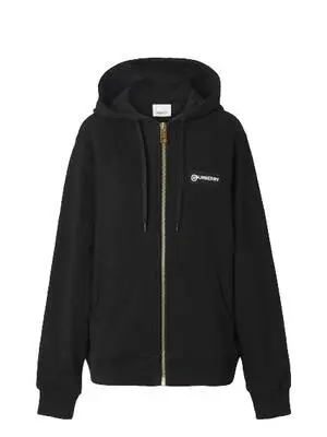 Burberry Classic Plaid Trim Full Zip Hoodie - Black